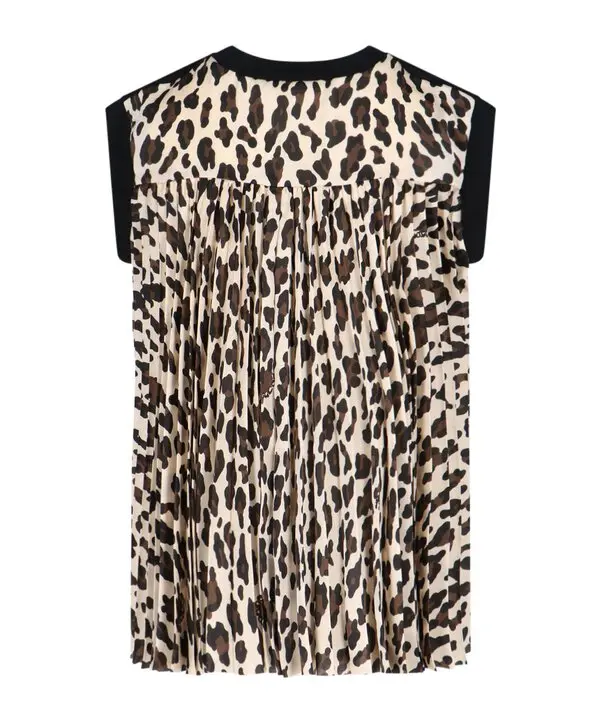 Sacai Leopard Print Pleated T-shirt