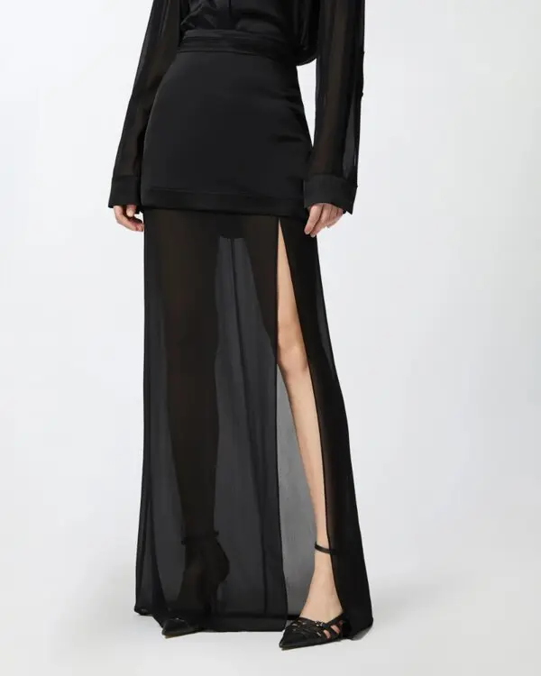 Pinko Layered Maxi Skirt With Side Slit