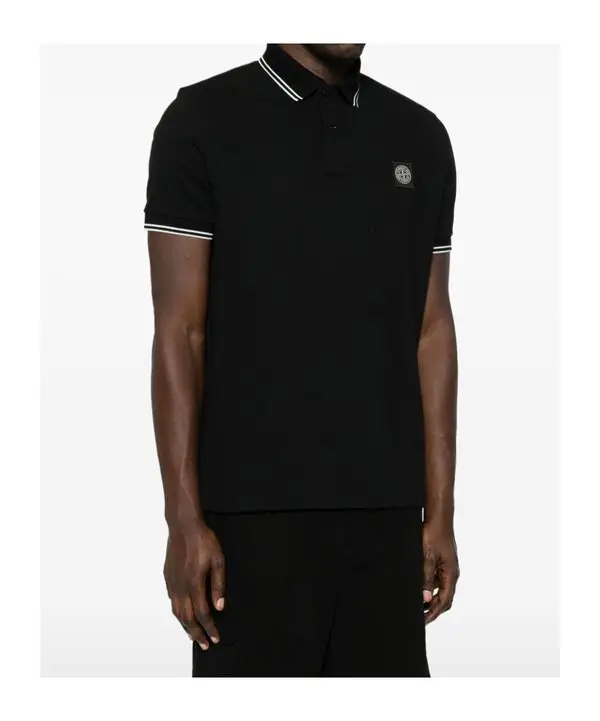 Stone Island Logo Patch Short-sleeved Polo Shirt - Black