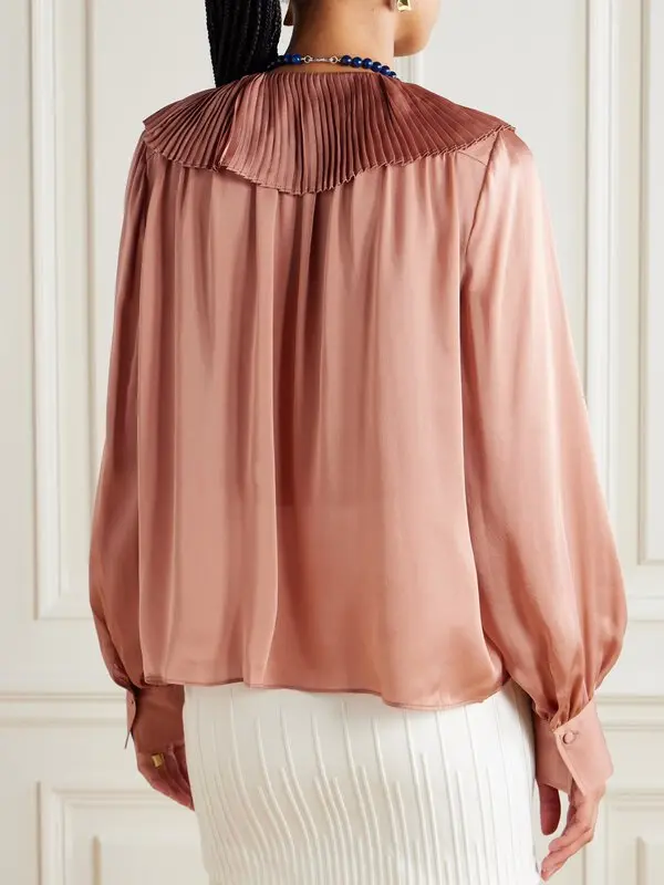 Ulla Johnson Pleated Silk Satin Shirt