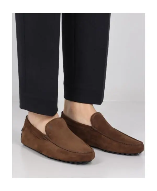 TOD'S Logo Embroidered Round Toe Loafers - Brown