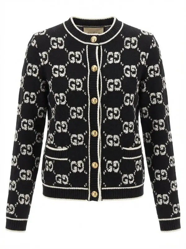 Gucci Embroidered Monogram Cardigan - Black And Ivory
