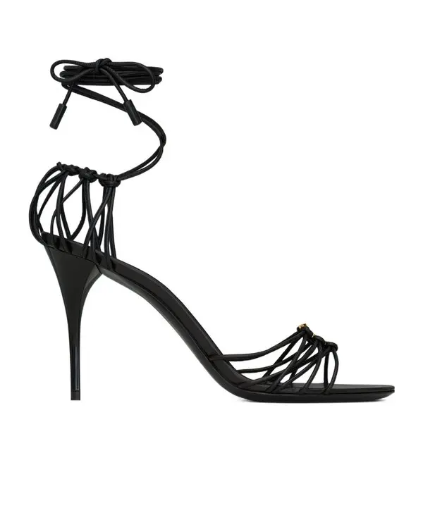 Saint Laurent Logo Plaque Stiletto Sandals - Black