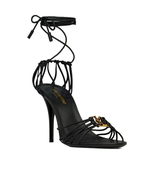 Saint Laurent Logo Plaque Stiletto Sandals - Black