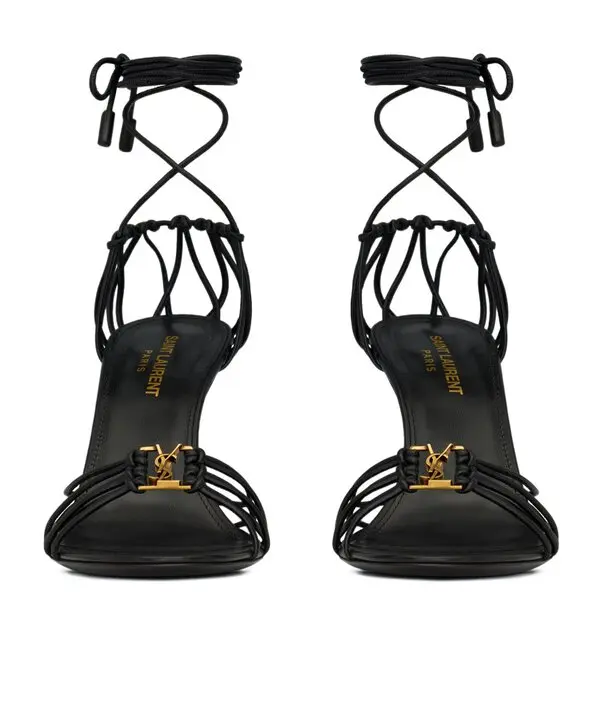 Saint Laurent Logo Plaque Stiletto Sandals - Black