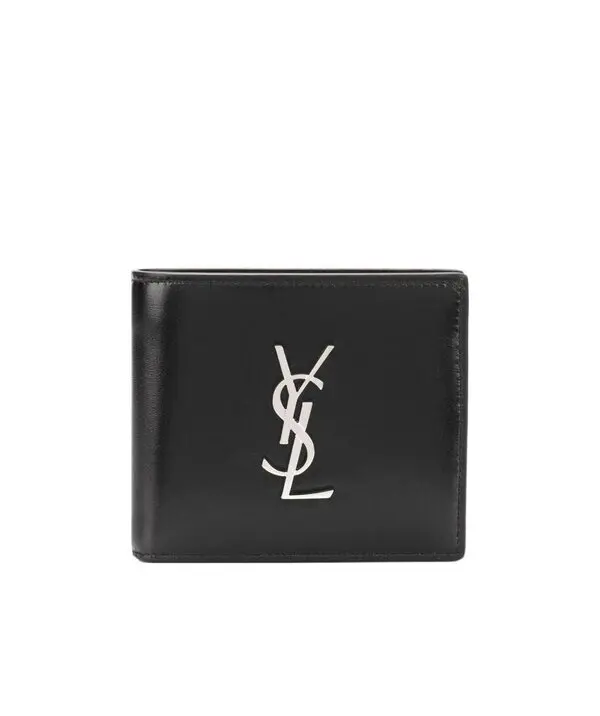 Saint Laurent Monogram Logo Plaque Bi-fold Wallet - Black