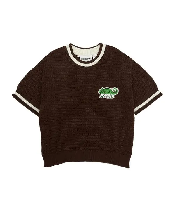 MINI RODINI Short Sleeve Knit With Striped Trim