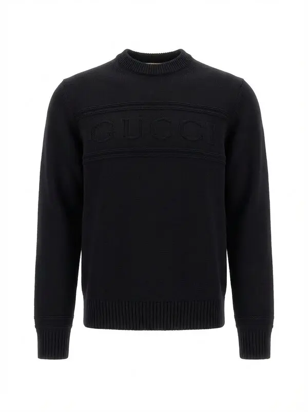 Gucci Knit Cotton Wool Sweater With Intarsia - Black