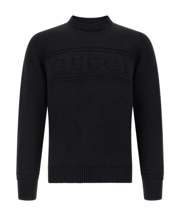 Gucci Logo Intarsia Knitted Crewneck Sweater - Black