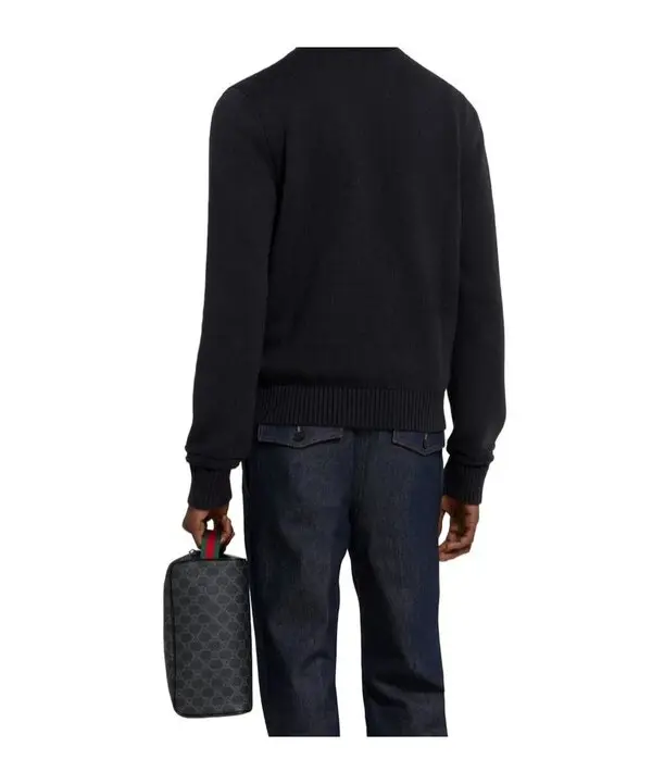 Gucci Logo Intarsia Knitted Crewneck Sweater - Black