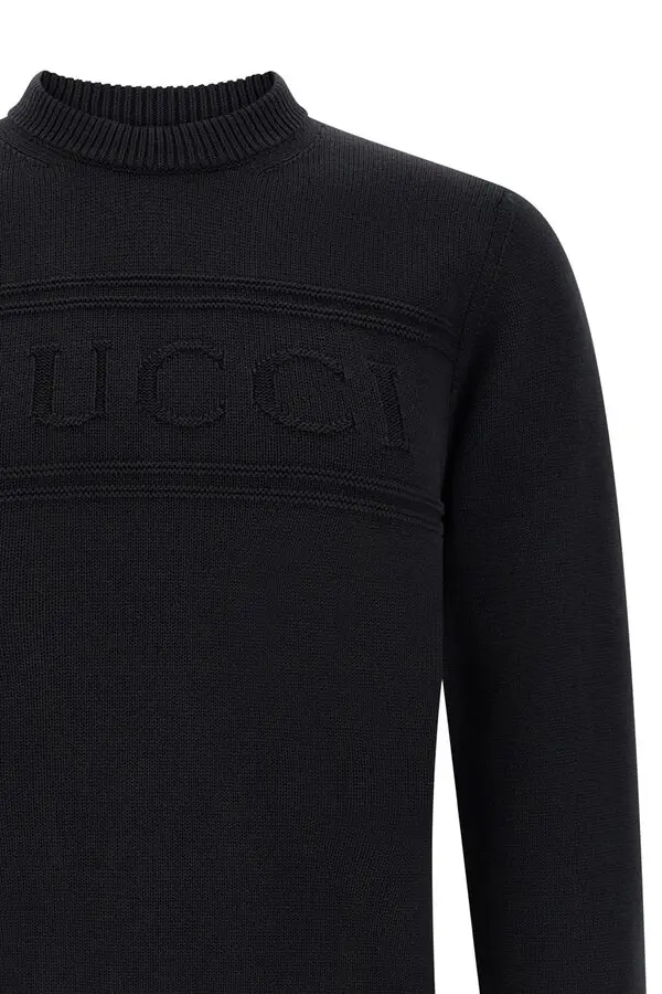 Gucci Logo Intarsia Knitted Crewneck Sweater - Black