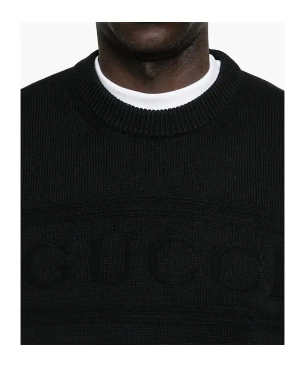 Gucci Logo Intarsia Knitted Crewneck Sweater - Black