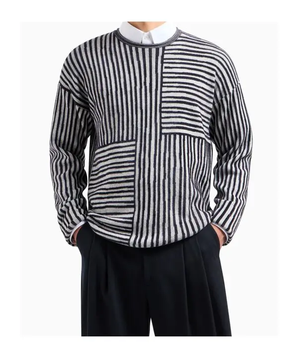 Giorgio Armani Striped Crew Neck Long Sleeve Pullover - Black