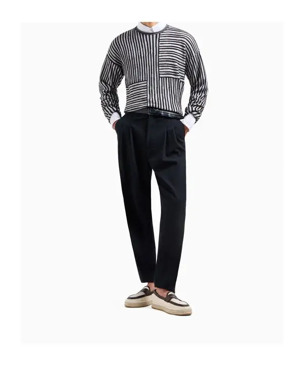 Giorgio Armani Striped Crew Neck Long Sleeve Pullover - Black