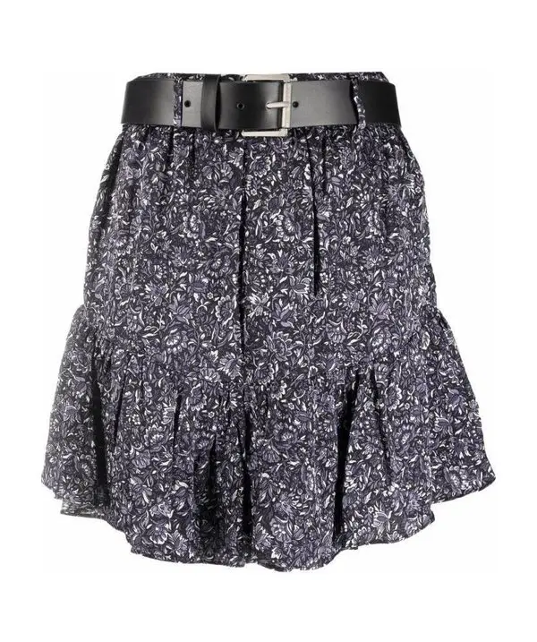 Michael Kors Belted Waist Printed Skirt - Black