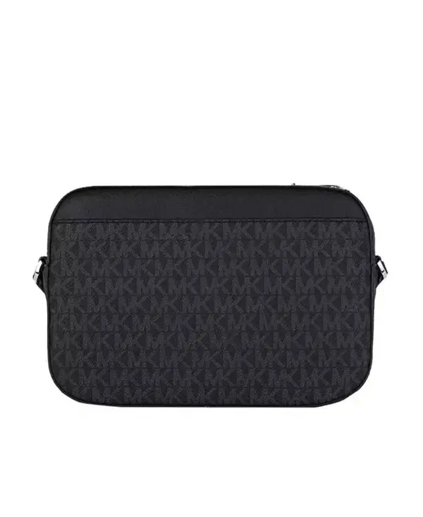 Michael Kors Monogram Zipper Shoulder Bag With Chain Detail - Black