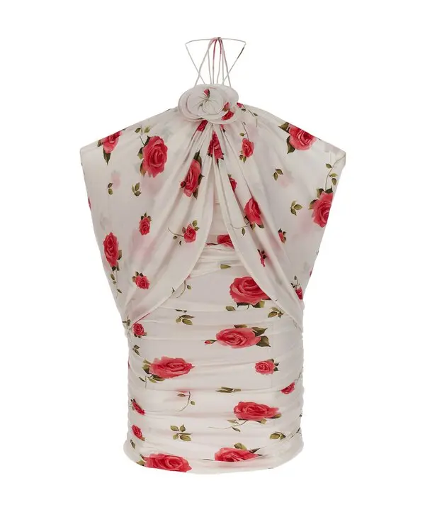 Magda Butrym Ruched Floral Appliqué Halterneck Dress - Nude
