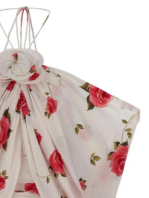 Magda Butrym Ruched Floral Appliqué Halterneck Dress - Nude
