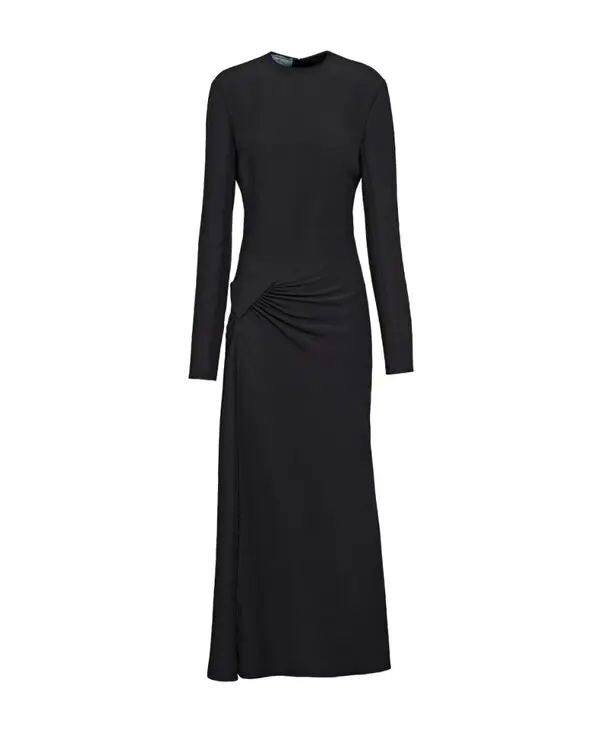 Prada Long Sleeve Cady Dress With Side Slit