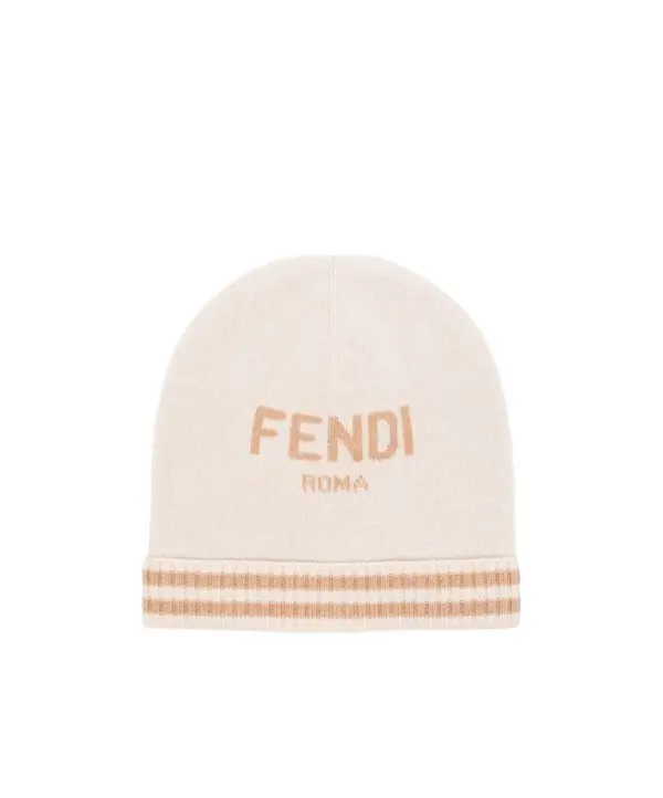 Fendi Logo Intarsia Beanie - Beige
