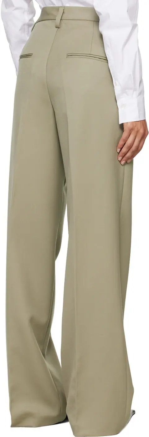 ANINE BING Carrie High Waist Wide-leg Trousers - Green Khaki