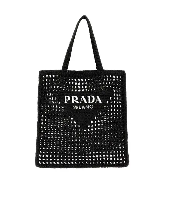 Prada Logo Woven Tote Bag - Black