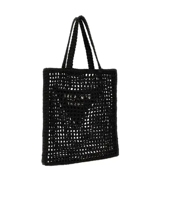 Prada Logo Woven Tote Bag - Black
