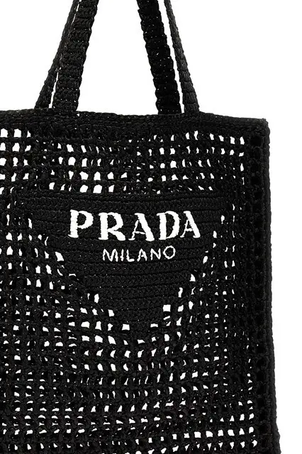 Prada Logo Woven Tote Bag - Black