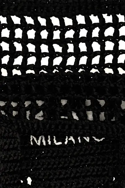 Prada Logo Woven Tote Bag - Black