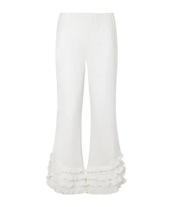 Posse Ruffled Hem Casual Pants - White