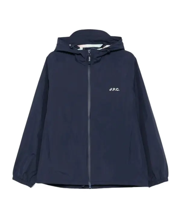 A.p.c. X Asics Logo Printed Hooded Jacket - Navy Blue