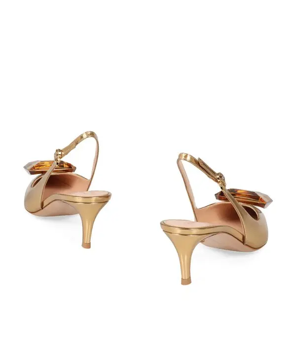 GIANVITO ROSSI Jaipur Slingback Pumps With Embellished Upper - Nude