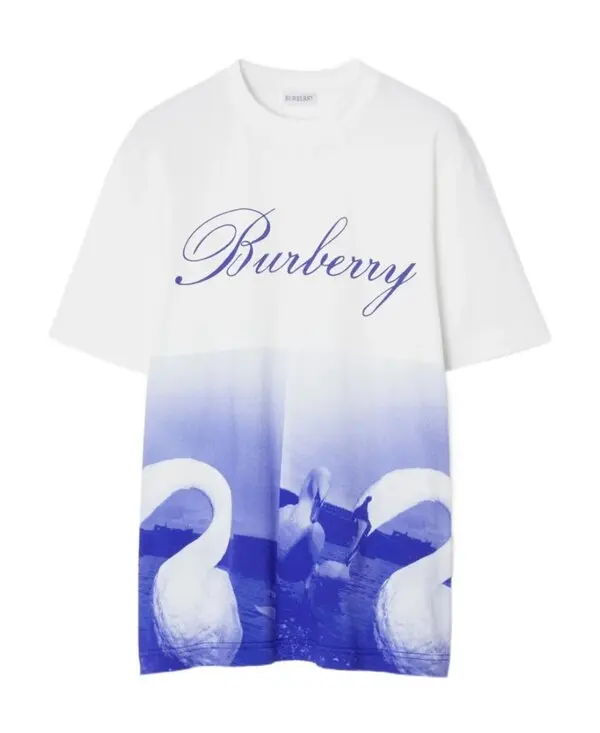 Burberry Swan Print Cotton T-shirt - White