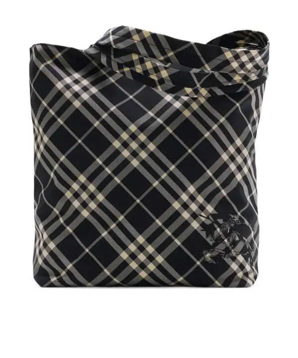 Burberry Checkered Logo Embroidered Tote Bag - Black/calico