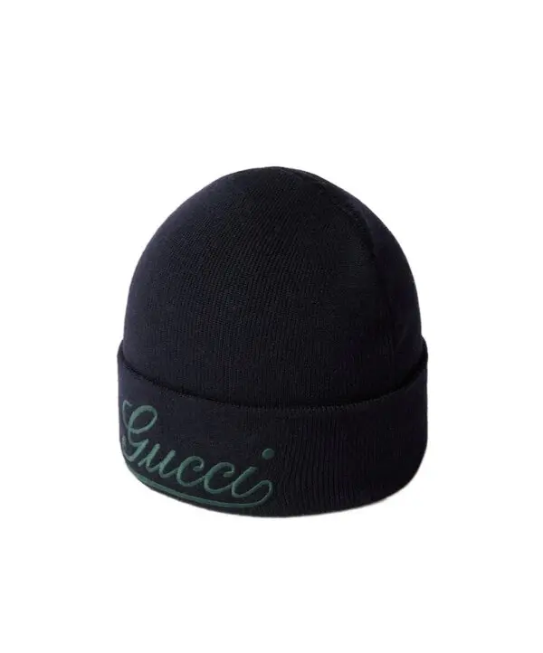 Gucci Logo Embroidered Beanie - Navy