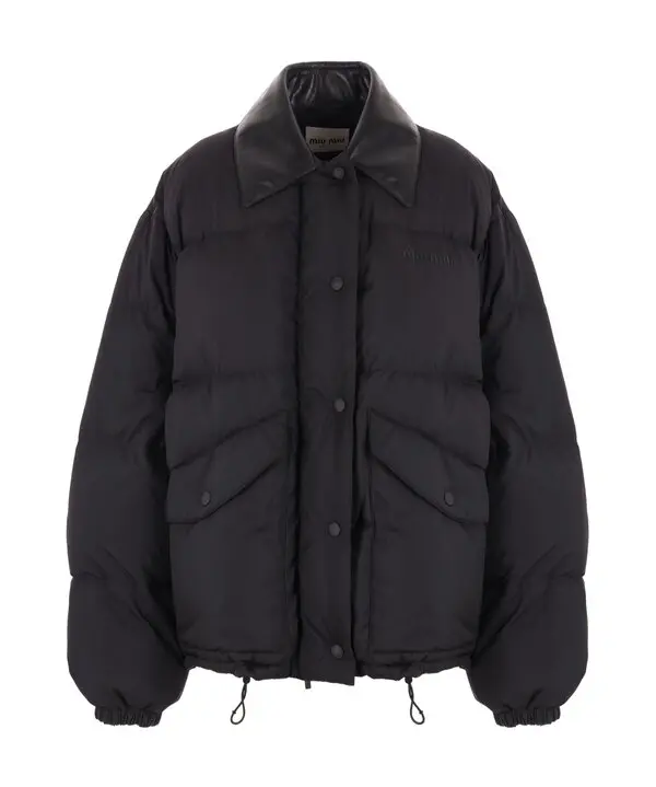 Miu Miu Technical Pongé Cropped Down Jacket - Black