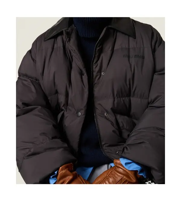 Miu Miu Technical Pongé Cropped Down Jacket - Black