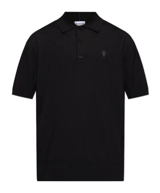 Burberry Logo Embroidered Knitted Polo Shirt - Black