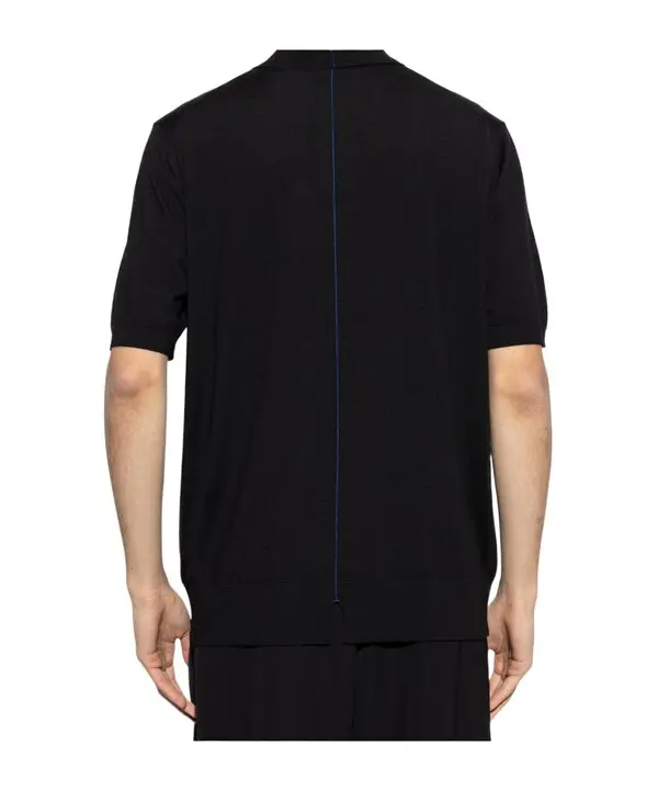 Burberry Logo Embroidered Knitted Polo Shirt - Black