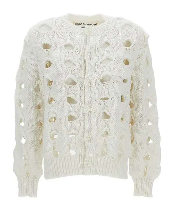 Comme Des Garçons Cut-out Detailed Crewneck Jumper - White