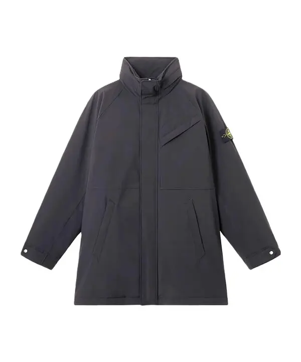 Stone Island High-neck Coat With Patch Pocket - Blue