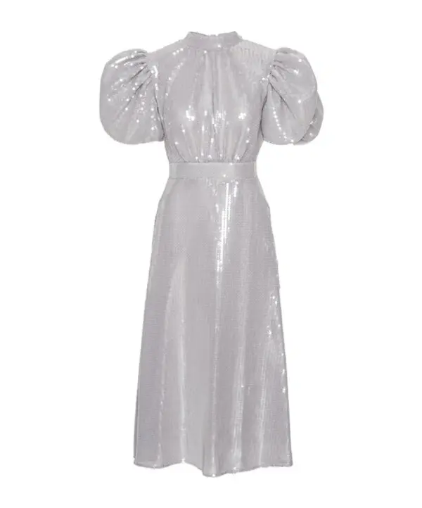 ROTATE BY BIRGER CHRISTENSEN Sequined Bubble Sleeve Dress - Light Gray