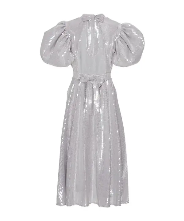 ROTATE BY BIRGER CHRISTENSEN Sequined Bubble Sleeve Dress - Light Gray