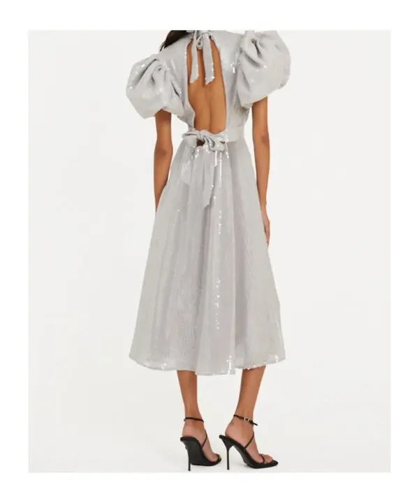 ROTATE BY BIRGER CHRISTENSEN Sequined Bubble Sleeve Dress - Light Gray