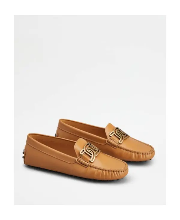 TOD'S Kate Gommino Driving Flats With Metal Chain Detailing - Brown
