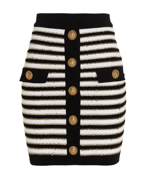 Balmain Buttoned Knit High-waisted Skirt