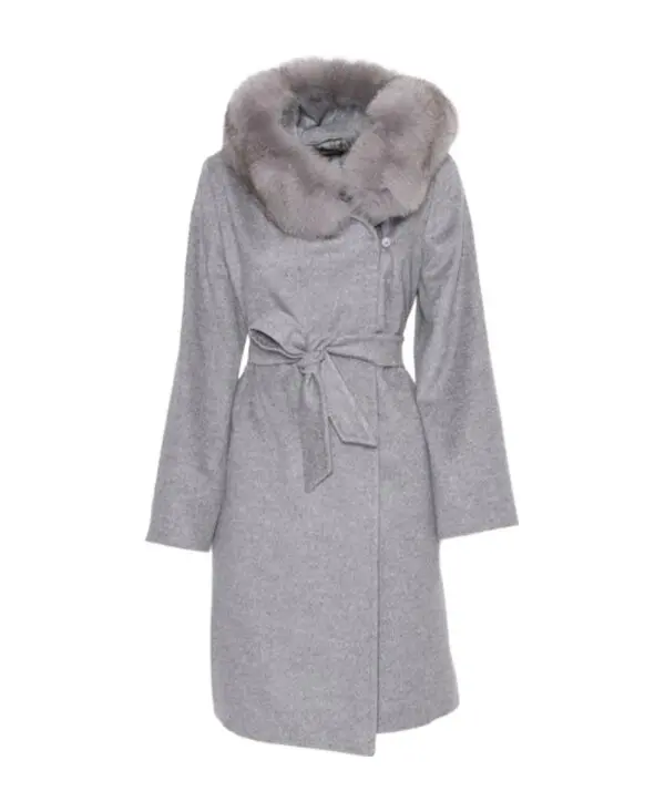 Max Mara Hooded Coat With Fur Trim - Gray