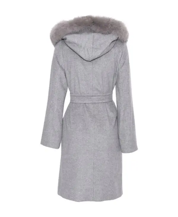 Max Mara Hooded Coat With Fur Trim - Gray