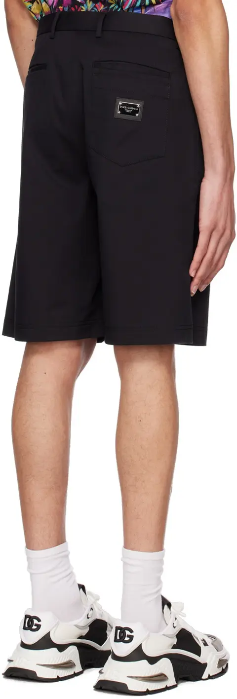 Dolce & Gabbana Stretch Cotton Bermuda Shorts With Logo Tag - Black