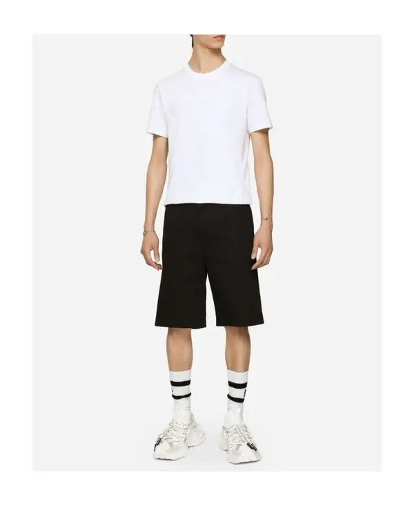 Dolce & Gabbana Stretch Cotton Bermuda Shorts With Logo Tag - Black